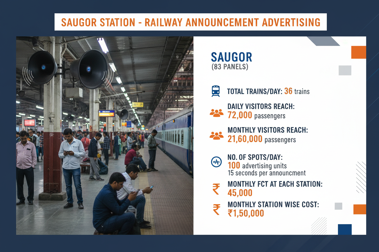 Saugor Railway Station Announcement Advertising | 21.6L Monthly Reach ...